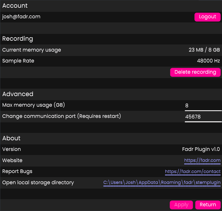 Fadr Stems Plugin Docs - Help - Fadr